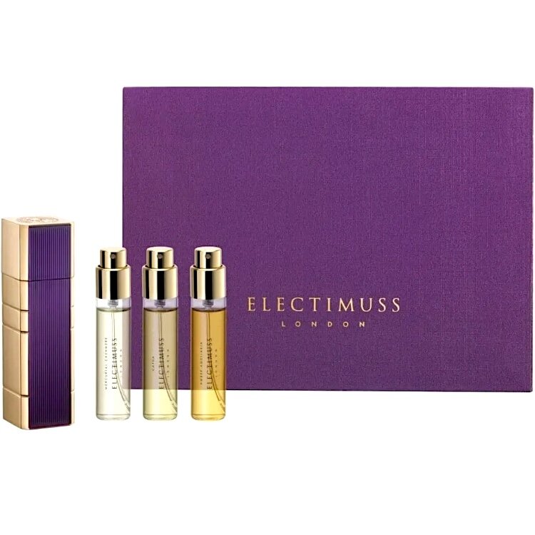 Electimuss Mixed Travel Set Autumn 3x10ml+Gold/Purple Case (Amber Aquilaria, Capua, Mercurial), духи Унисекс