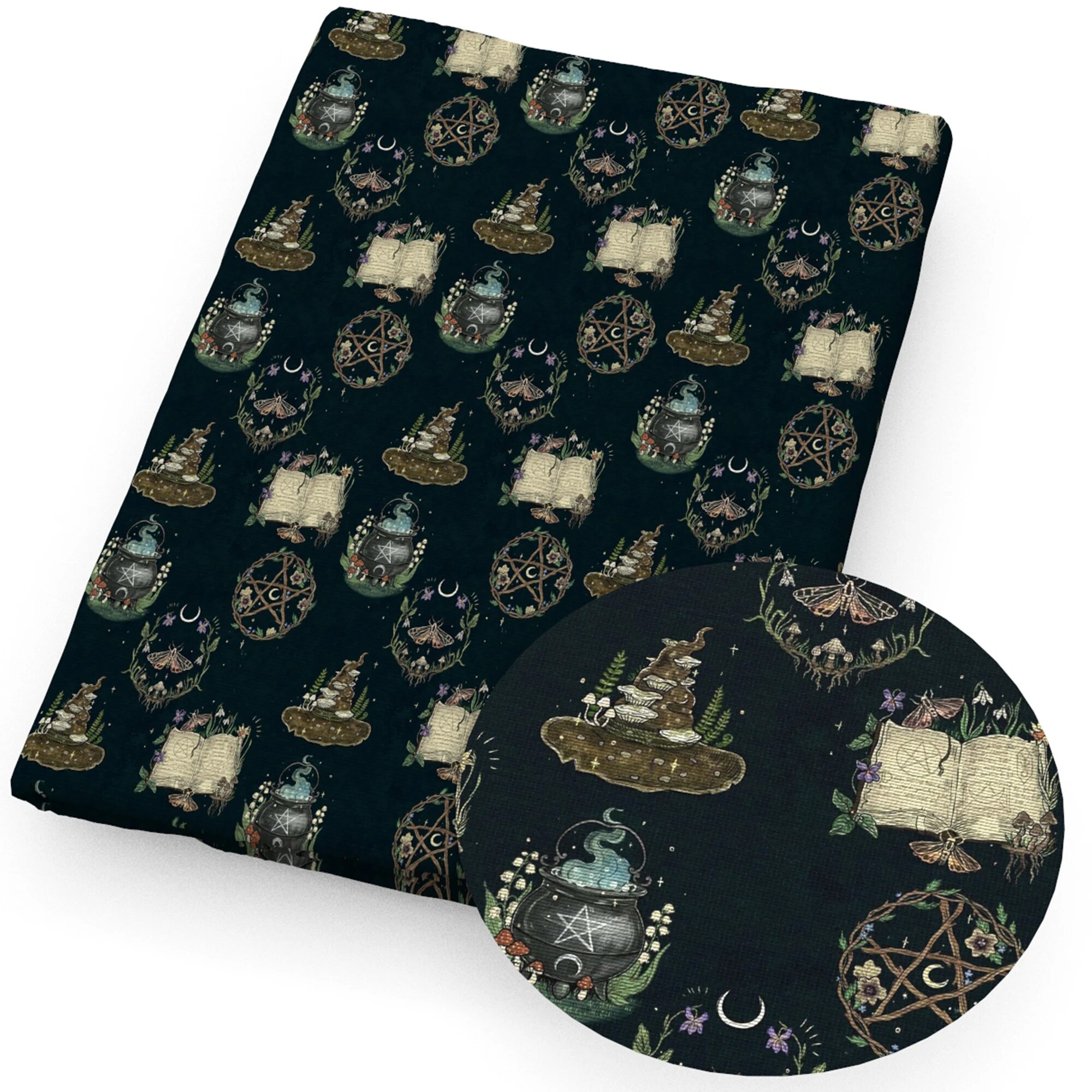 Черная грибная ткань полиэстер хлопок 50*145 см для шитья