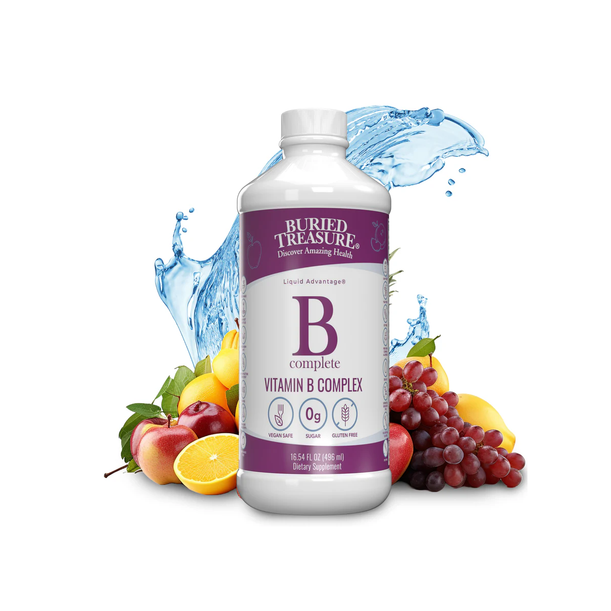 Витамины группы б, витамин б, Buried Treasure, Vitamin B Complex, Комплекс витаминов, в жидком виде, 496 мл.