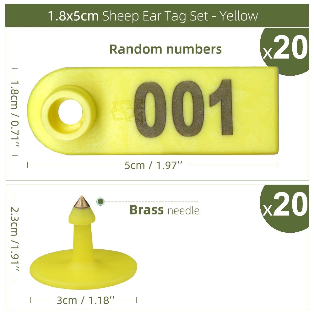 Пластиковые ушные бирки для овец, 20 шт, 6 цветов, лазерная печать Светло-желтый, F-20PCS