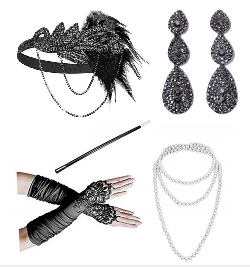 Аксессуары для платья в стиле 1920-х Черный, 19