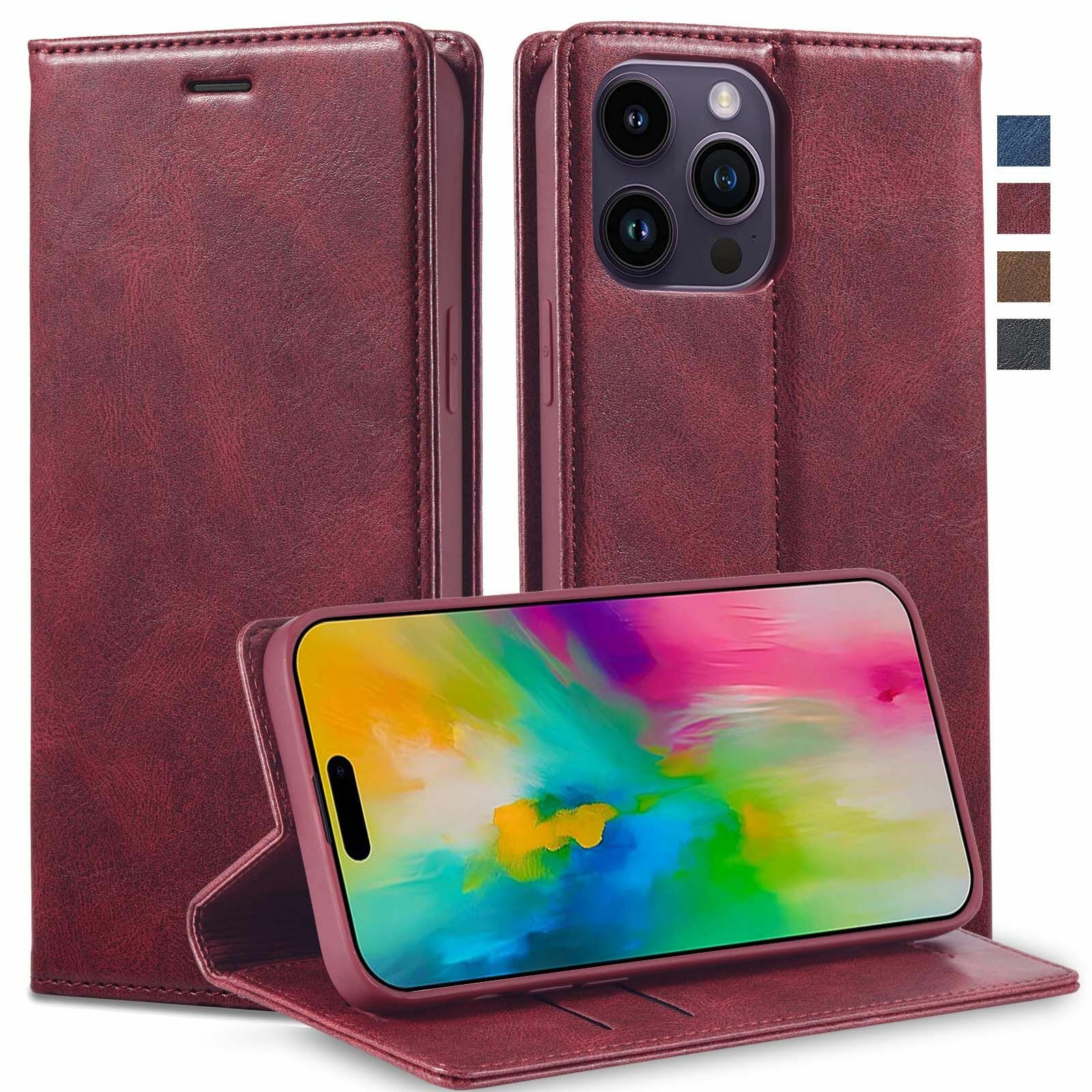 LCIMEEKE Кожаный чехол для Apple iPhone 16 Pro (Эпл Айфон 16 про ) книжка RFID-блокировка, магнитная застежка, подставка, противоударная, новинка, подарок