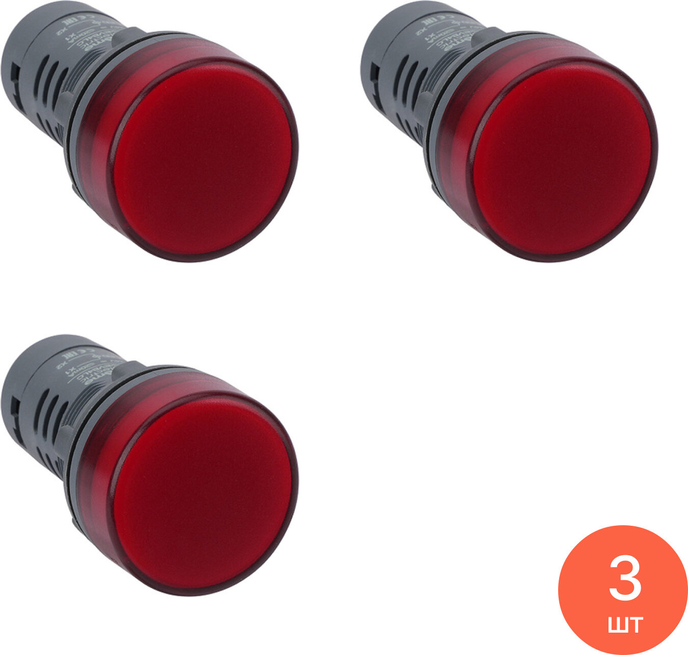 Лампа сигнальная индикаторная Systeme Electric / Систем Электрик SB7 моноблочная светодиодная, красное свечение, диаметр отверстия 22мм, 24В DC, IP65 / индикатор (комплект из 3 шт)