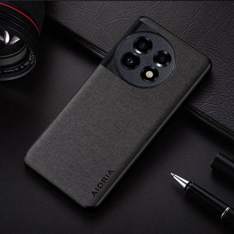 Чехол для OnePlus 12 12R 11 11R легкий прочный однотонный простой текстильный кожаный чехол для oneplus 12 чехол funda Dark Gray, oneplus 12