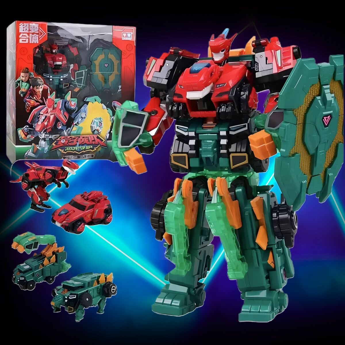 Трансформер Dinoster, Раптор Кайрон, 4 в 1, пластик, зелёный, 31 см