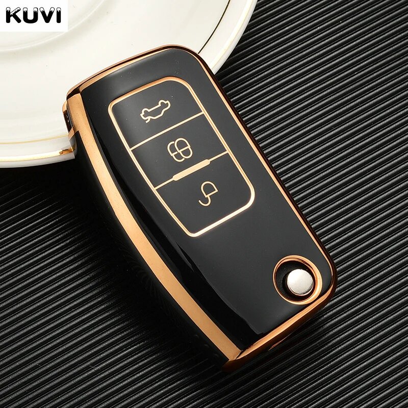 Чехол Для Ключей Ford Focus 2 MK2 Fiesta Mondeo Galaxy Falcon Territory Ecosport, Складной, Из Black