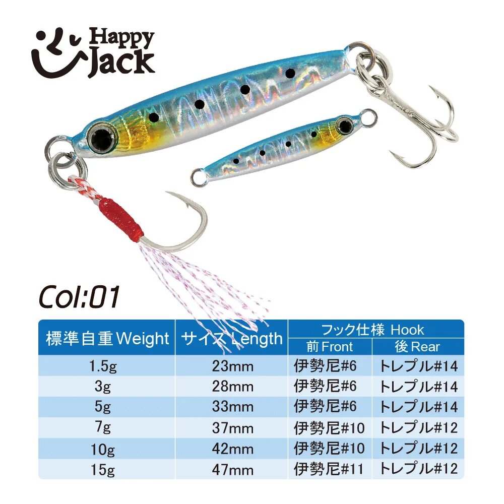 HappyJack микроджиг для морской рыбалки 1.5g/3g/5g/7g/10g/15g 5g, color01