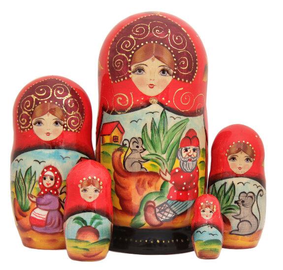 Матрешка деревянная детская сказка Репка с росписью 17 см 5 штук