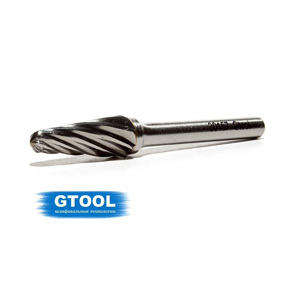 Борфреза по алюминию GTOOL форма L конус с закругленной головкой, диаметр головки 10мм. Хвостовик 6мм.