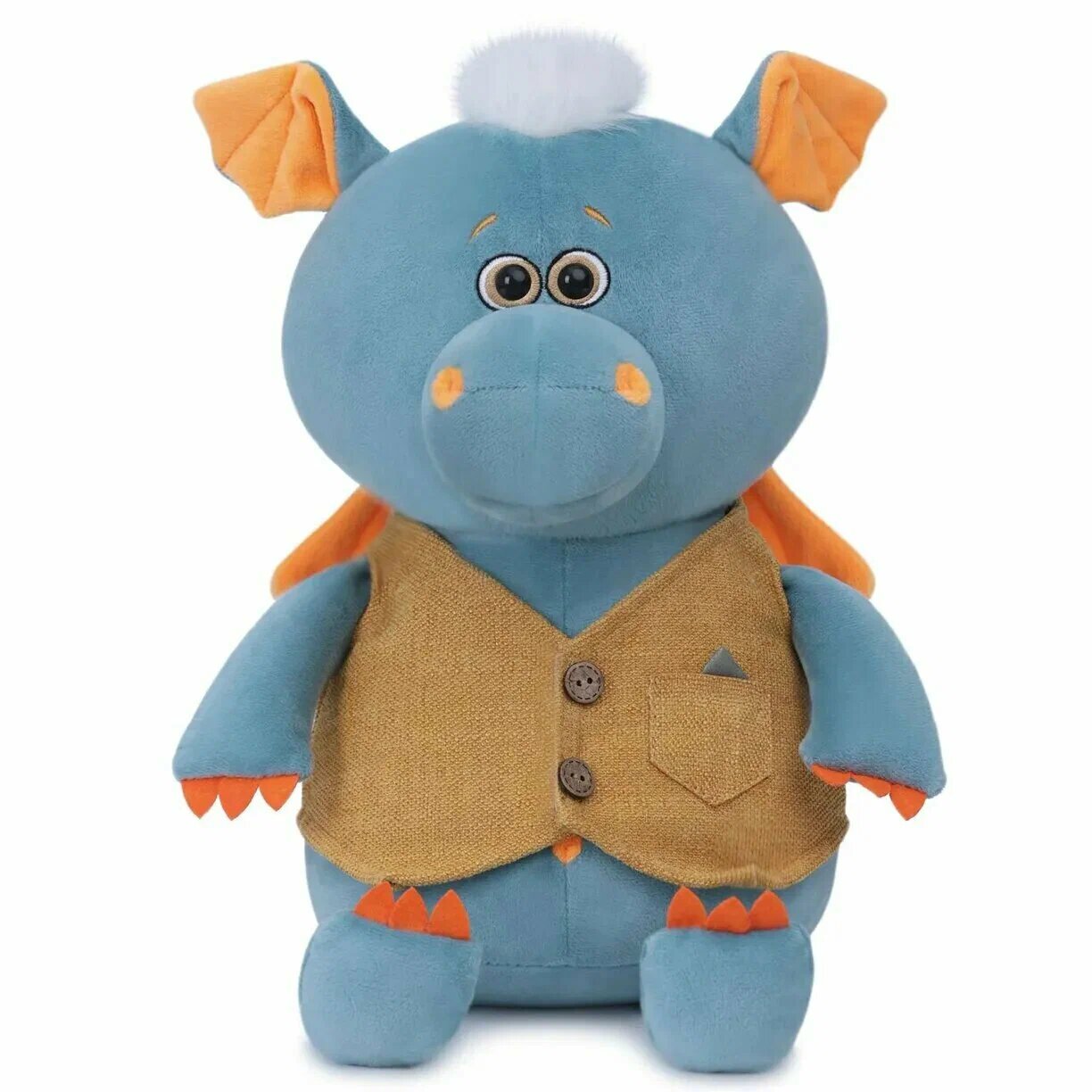 Игрушка мягкая KULT of Toys "Дракон Фредди", 35см, в жилетке, синий, для девочек и мальчиков