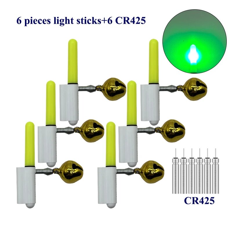 3 шт./6 шт. светящаяся светящаяся палочка для рыбалки с колокольчиком, электронная световая палочка + 3 шт./6 шт. CR425 светильник для океанской рыбалки, светильник для удочки