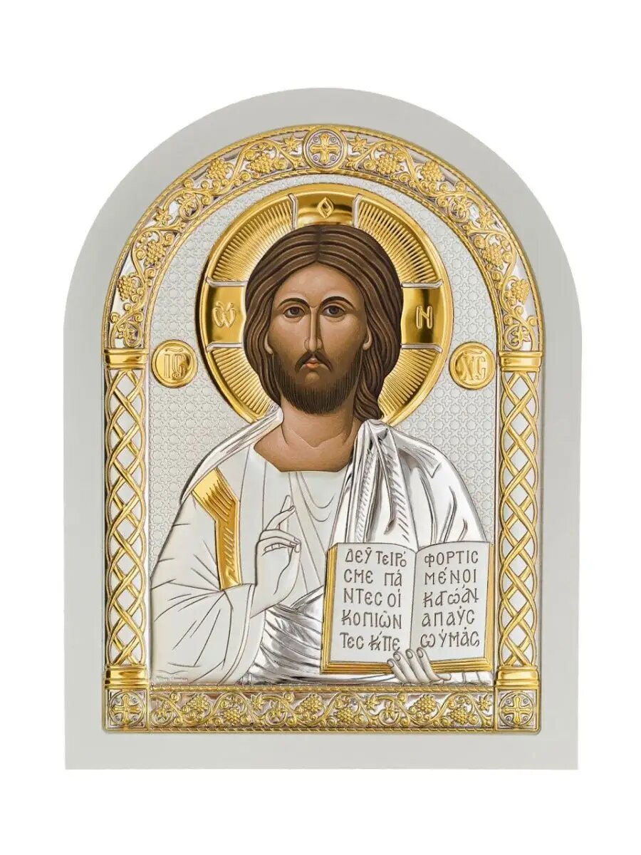 Икона серебряная, греческая Спаситель, 206х275 мм.