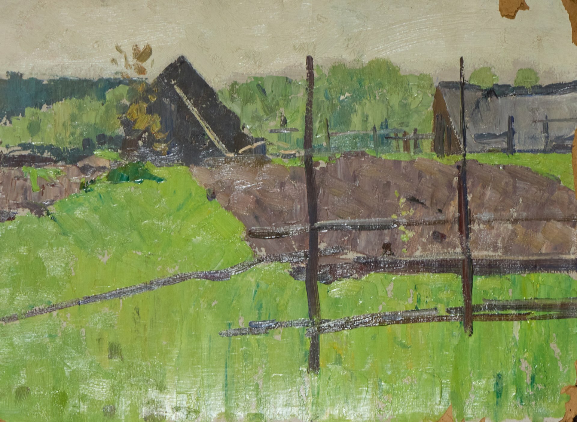 В деревне, Евгений Лесин, Реализм, Картон, Масло