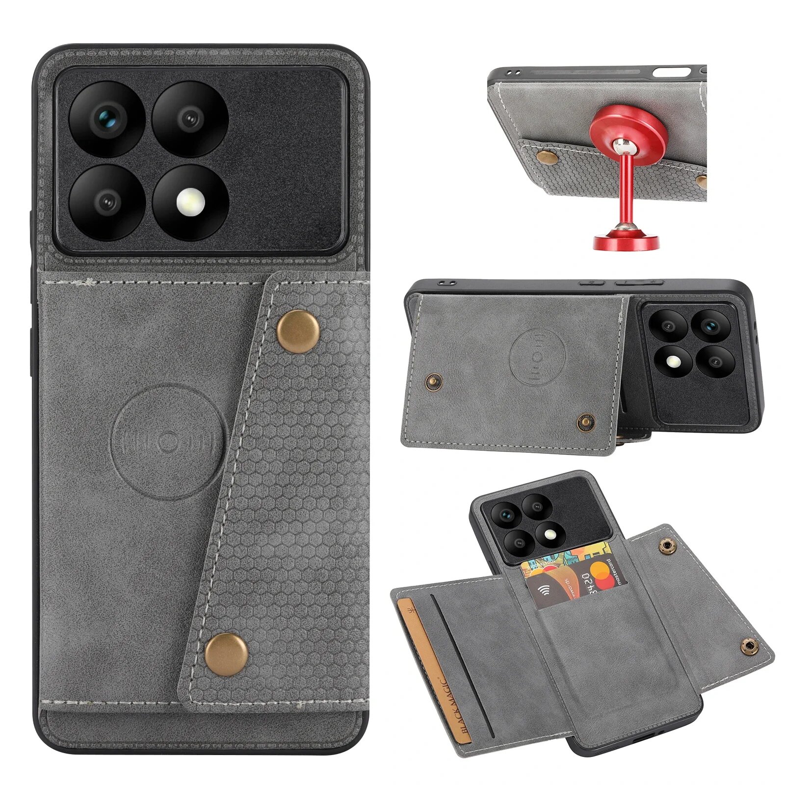 POCO X6 PRO 5G F6 F5 X5 Флип-кожаный чехол-бумажник с магнитными слотами для карт, карманный держатель, чехол для Xiaomi POCO X6 PRO X4 X3 M4 M5S серый, POCO X6 PRO 5G