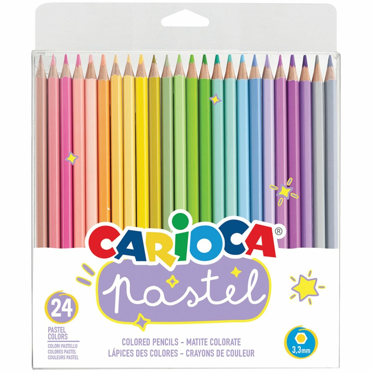Карандаши цветные 24 цвета Carioca Pastel (L=177мм, d=3.3мм, 6гр) ПВХ (43310)