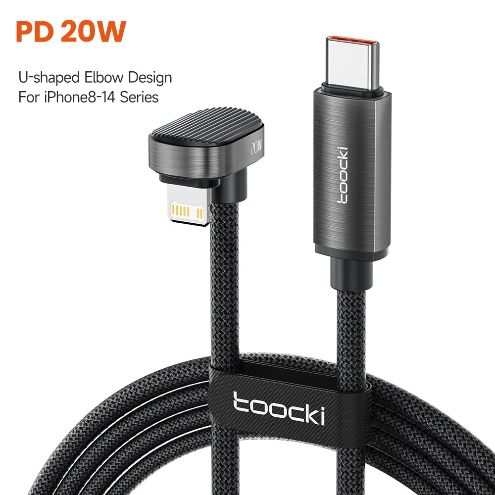 Toocki кабель USB-C - Lightning, 1.8 м, серый