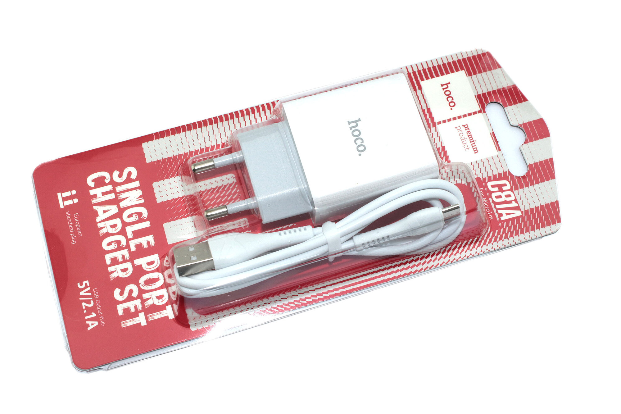 Блок питания (сетевой адаптер) HOCO C81A Asombroso single 1xUSB с кабелем Micro-USB , 2.1A, 10W