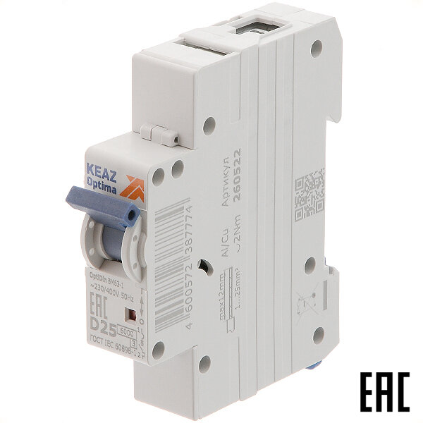Автоматический выключатель на Din-рейку КЭАЗ OptiDin ВМ-63-1D25 25А/1п/ 6кА 260522