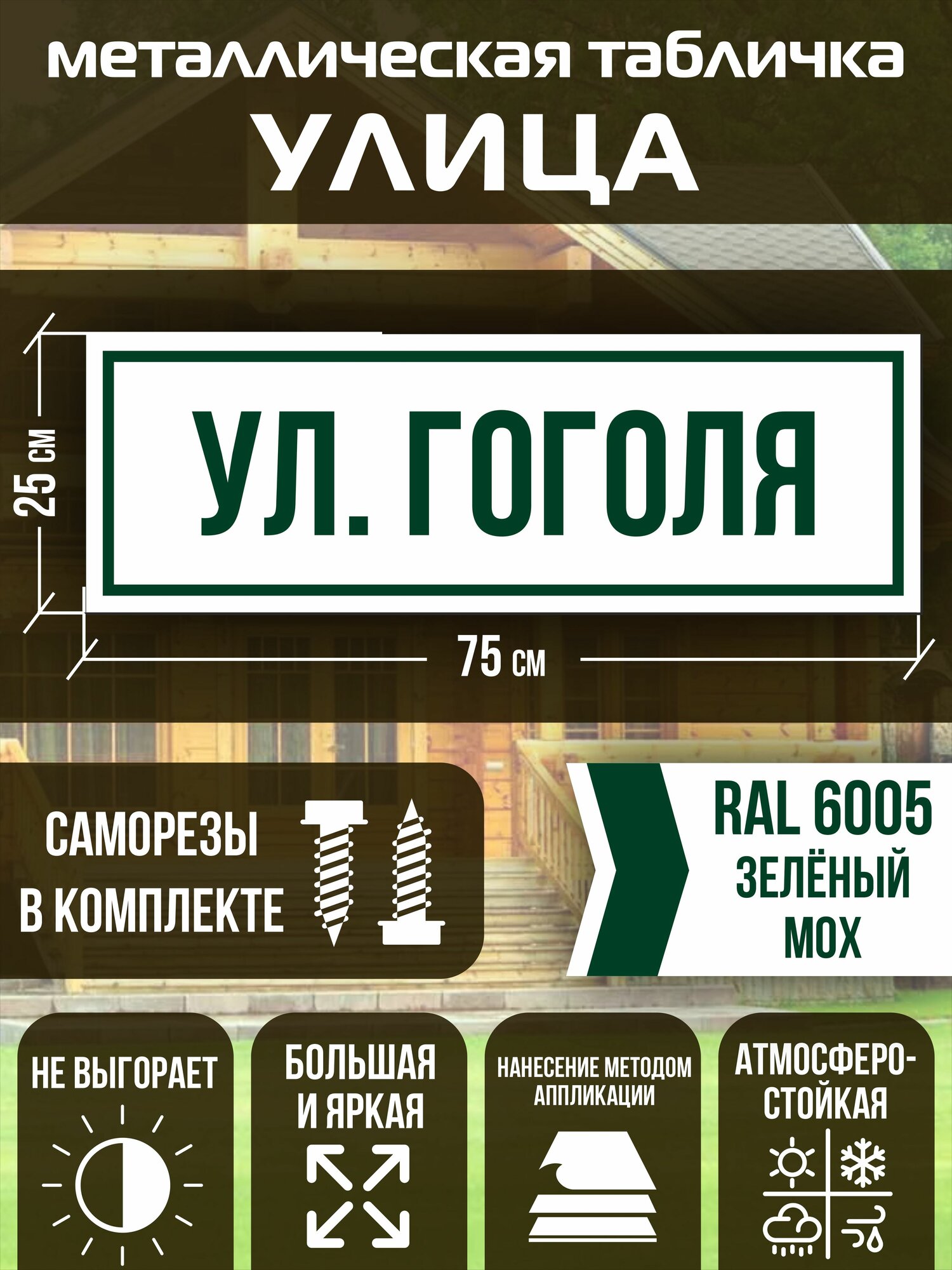 Адресная табличка на дом улица Гоголя RAL 6005 зеленая