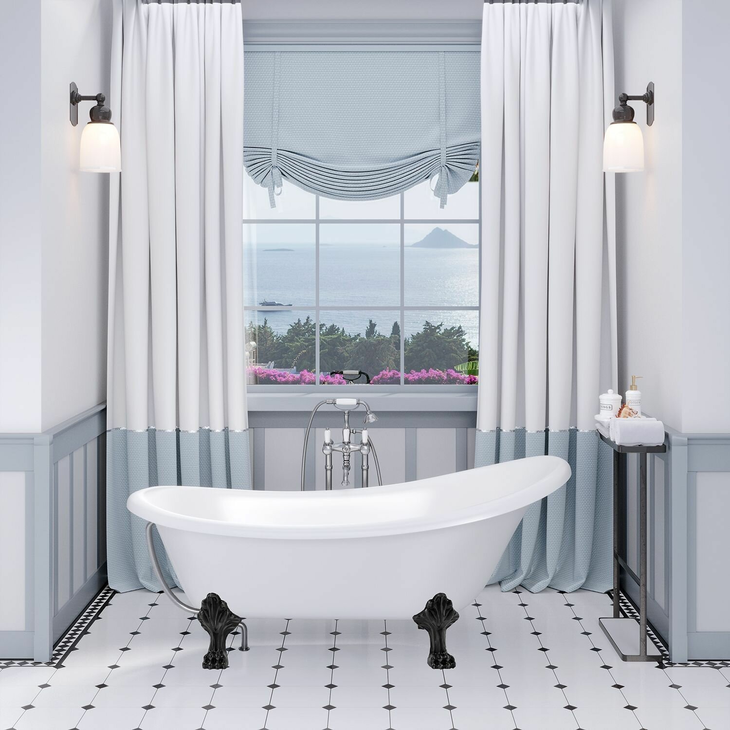 Отдельностоящая ванна Aqua de Marco EDELWEISS 170х80, литьевой мрамор, белая, с черными ножками