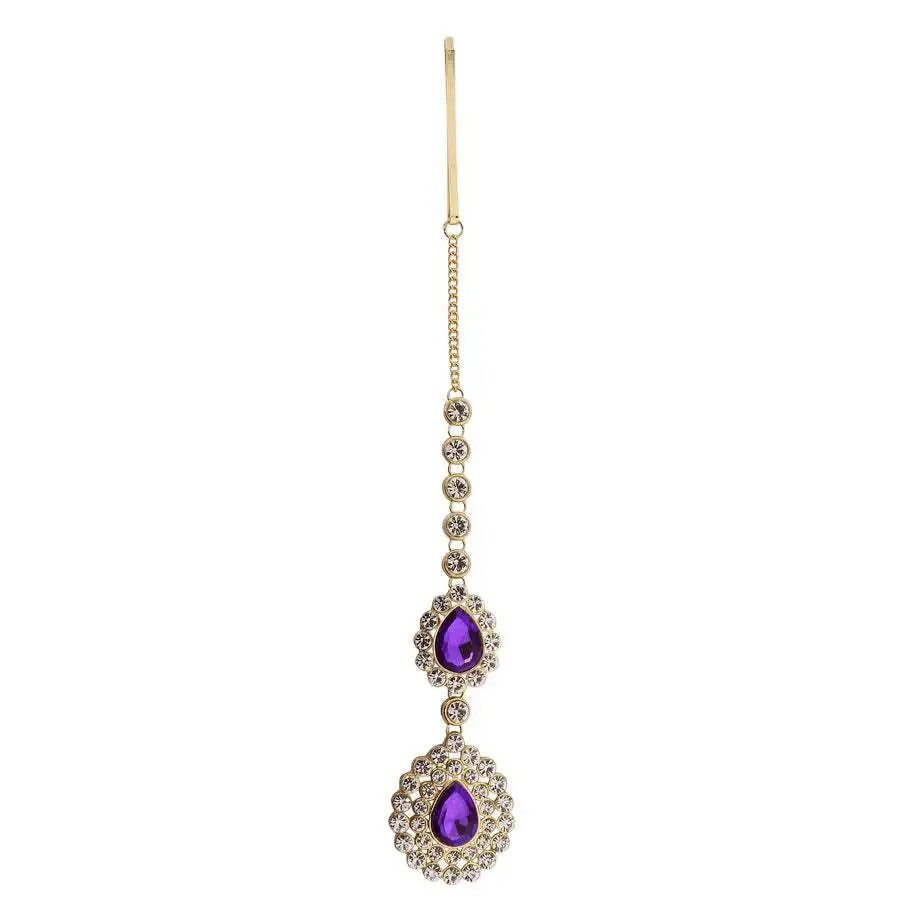 Индийская тиара с бахромой из горного хрусталя Фиолетовый, D purple goldcolor