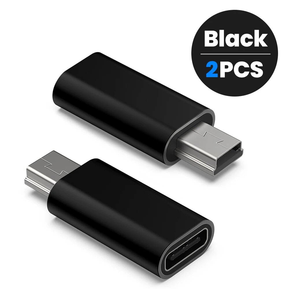 Адаптер Mini USB 2.0 к Type C, конвертер типа C «мама» на Mini USB «папа», разъем для передачи данных, разъем для быстрой зарядки мобильного телефона 2PCS Black