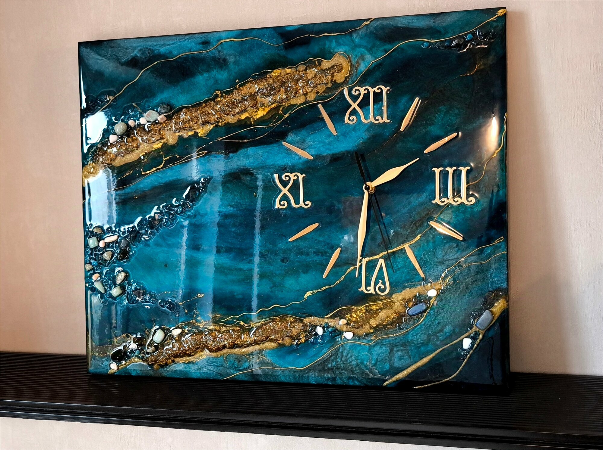 Часы настенные интерьерные багамы из эпоксидной смолы прямоугольные 30х40 см