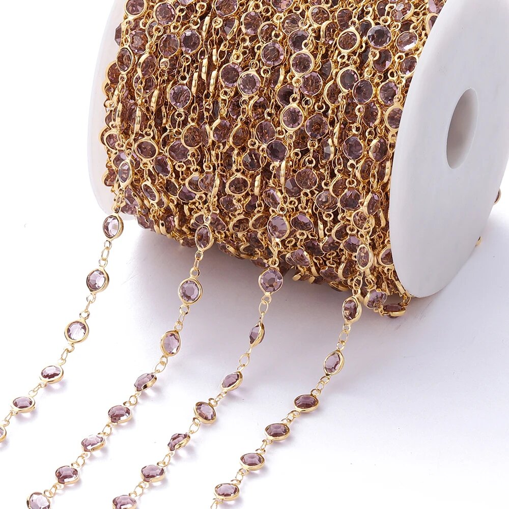 Золотая цепочка из хрустальных бусин YouYoungDifferent 1 метр Purple-Gold
