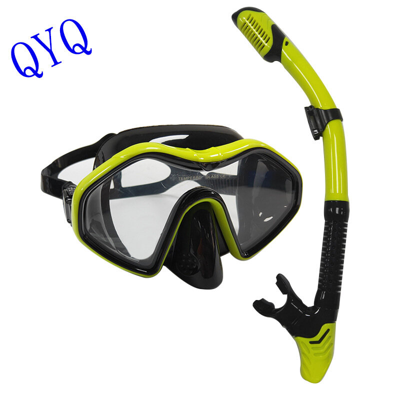 Очки для дайвинга QY170+188, желтая оправа, цельные, закаленное стекло