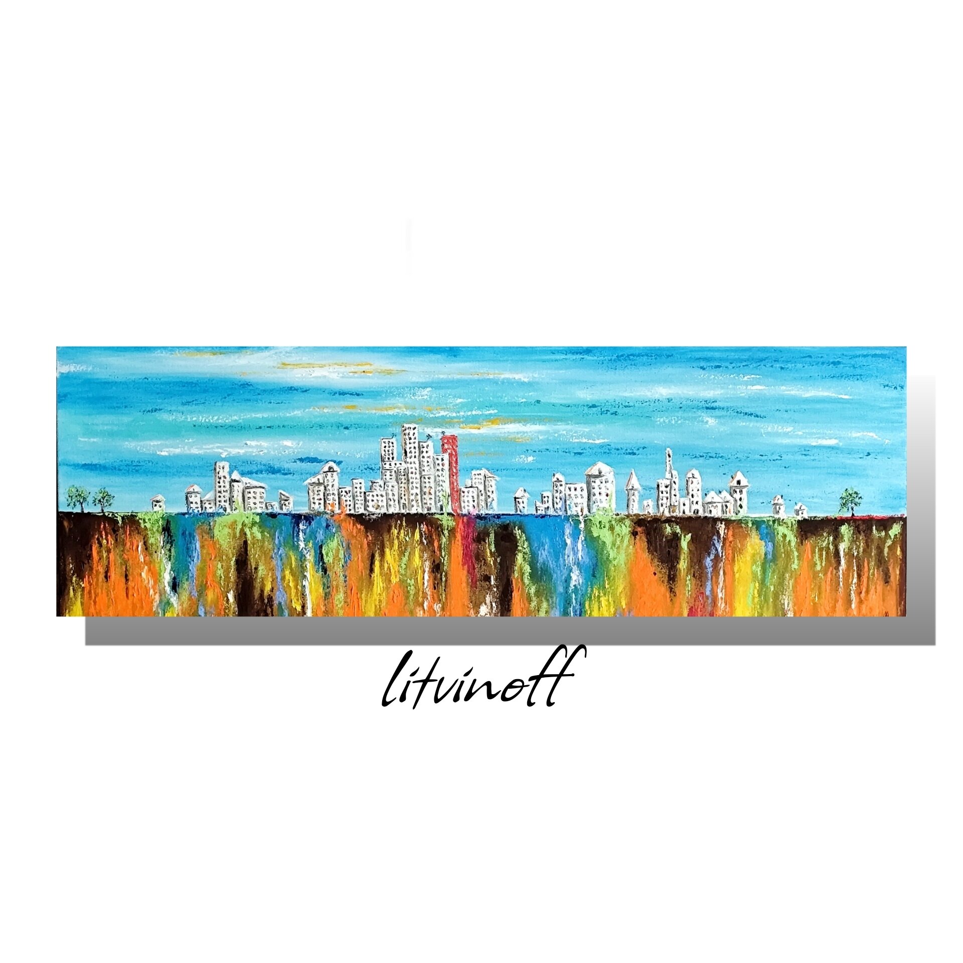 Картина "Мой город", холст 30x90см, масло, живопись, абстракция, ручная работа, интерьерная картина