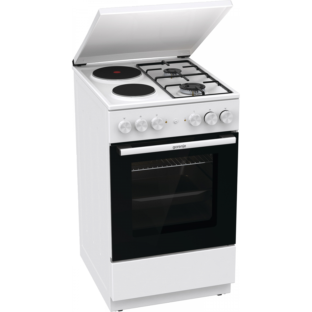 Комбинированная плита Gorenje GK5A12WG, эмаль, 2 газовые + 2 электрические конфорки, белый