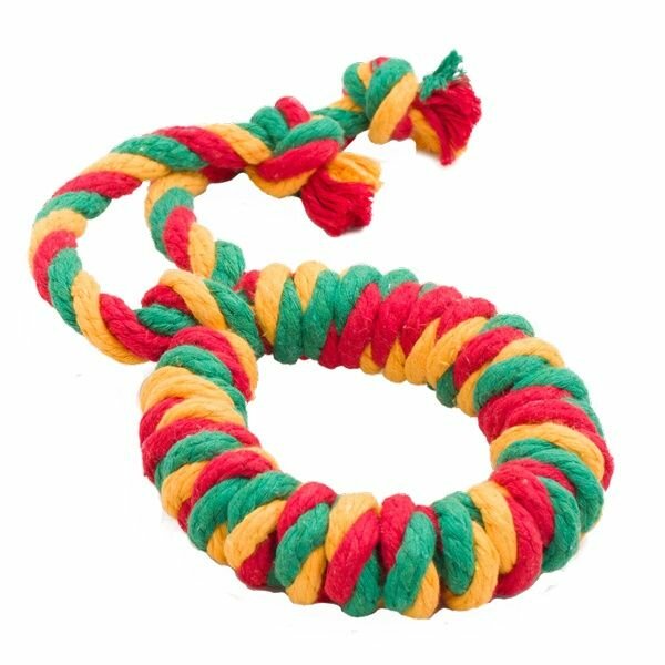 Игрушка для собак Doglike "Dental Knot", кольцо канатное большое, диаметр 13 см, длина 41 см, желто-зелено-красное