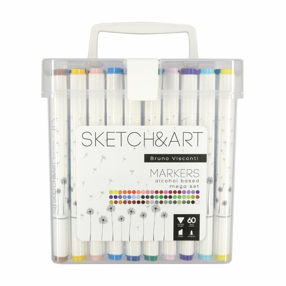 Набор скетч-маркеров Sketch&Art Мега, двусторонние, 60 цветов, пластиковый пенал (22-0080)