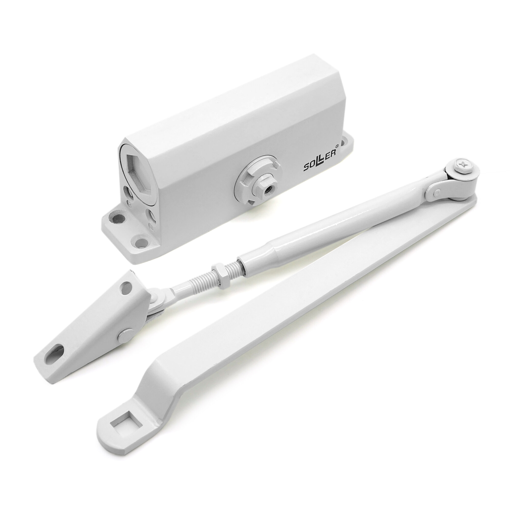 Доводчик дверной SOLLER №201 (25-35кг) белый, металл, рычажный механизм