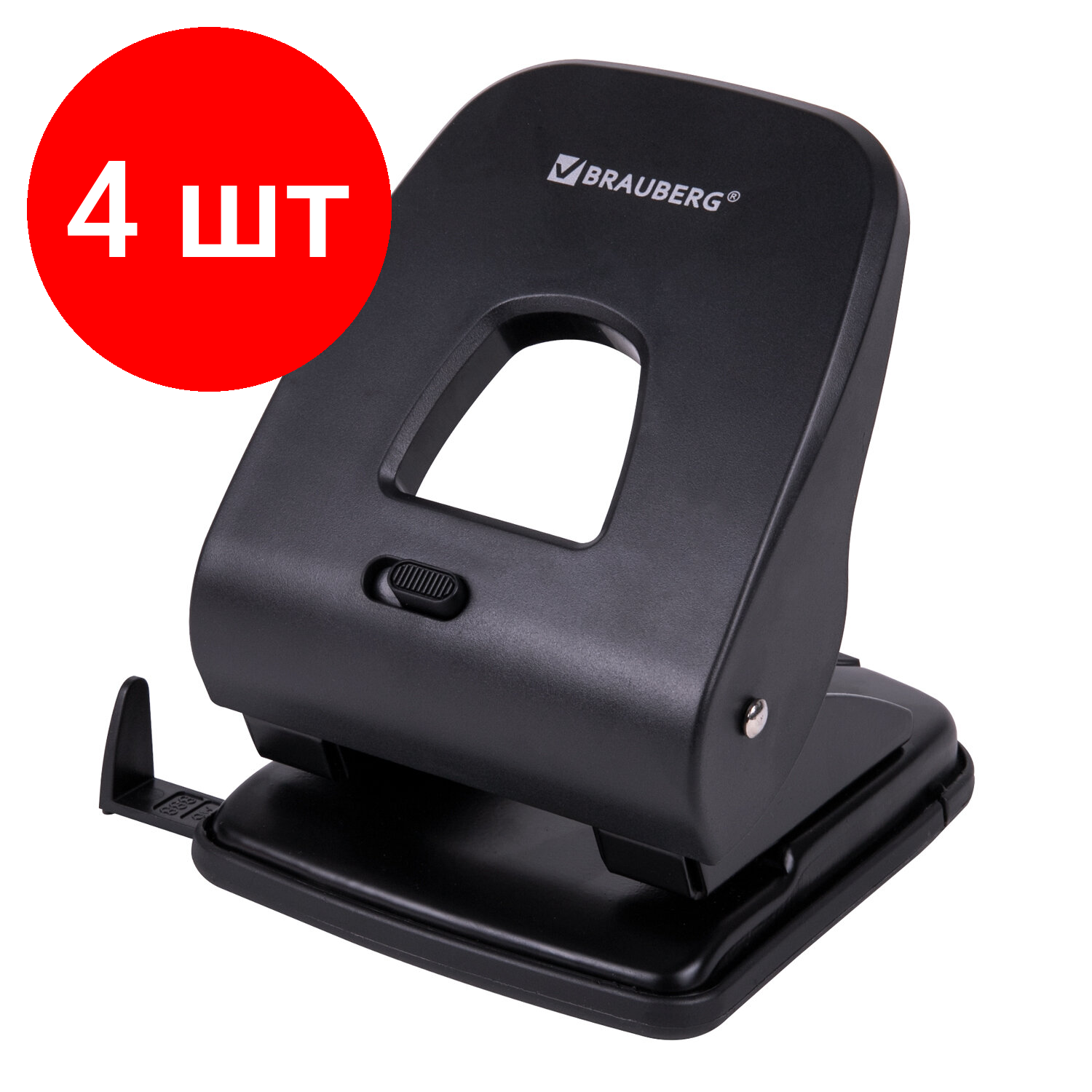 Комплект 4 шт, Дырокол BRAUBERG "SX-40", до 40 листов, черный, 229695