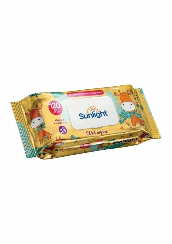 Детские влажные салфетки SUNLIGHT "Baby Eco", Жирафик, с клапаном, 120 шт