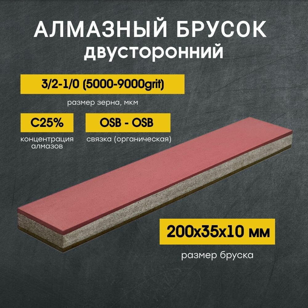 Алмазный 2-х сторонний брусок VID 200х35мм С25% 3/2-1/0 OSB (5000-9000grit)