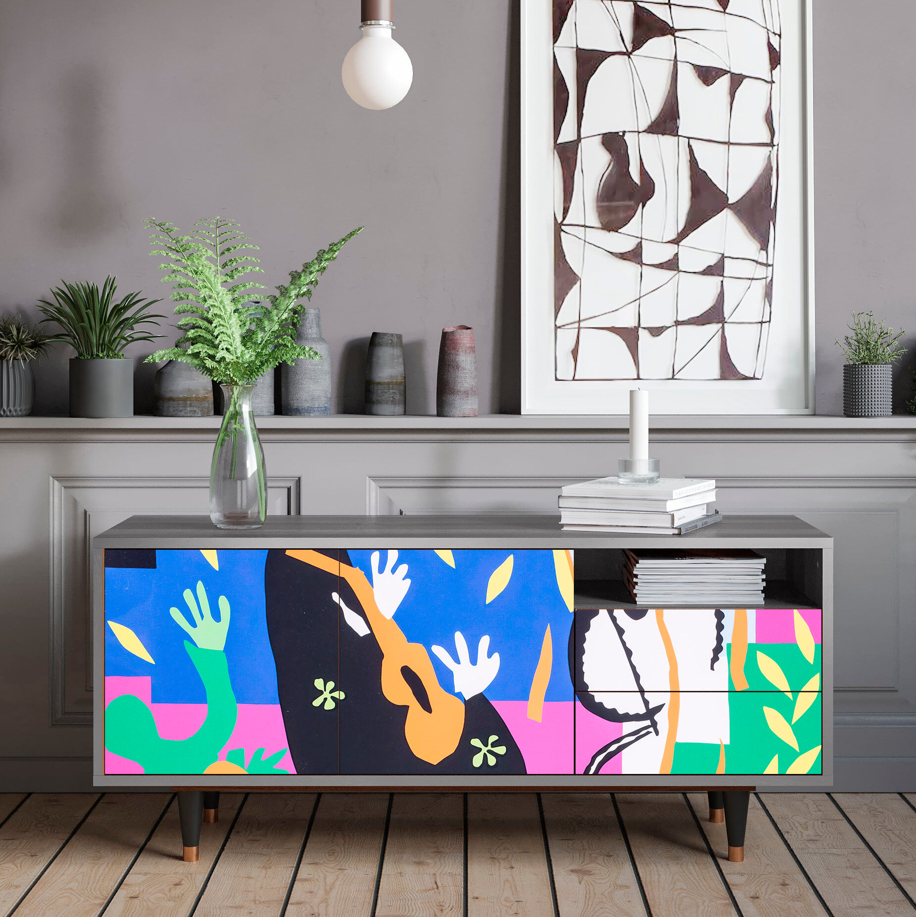 ТВ-Тумба - STORYZ - T7 La Tristesse du Roi by Henri Matisse , Размер - 125 x 56 x 41 см, Цвет корпуса - , Серый