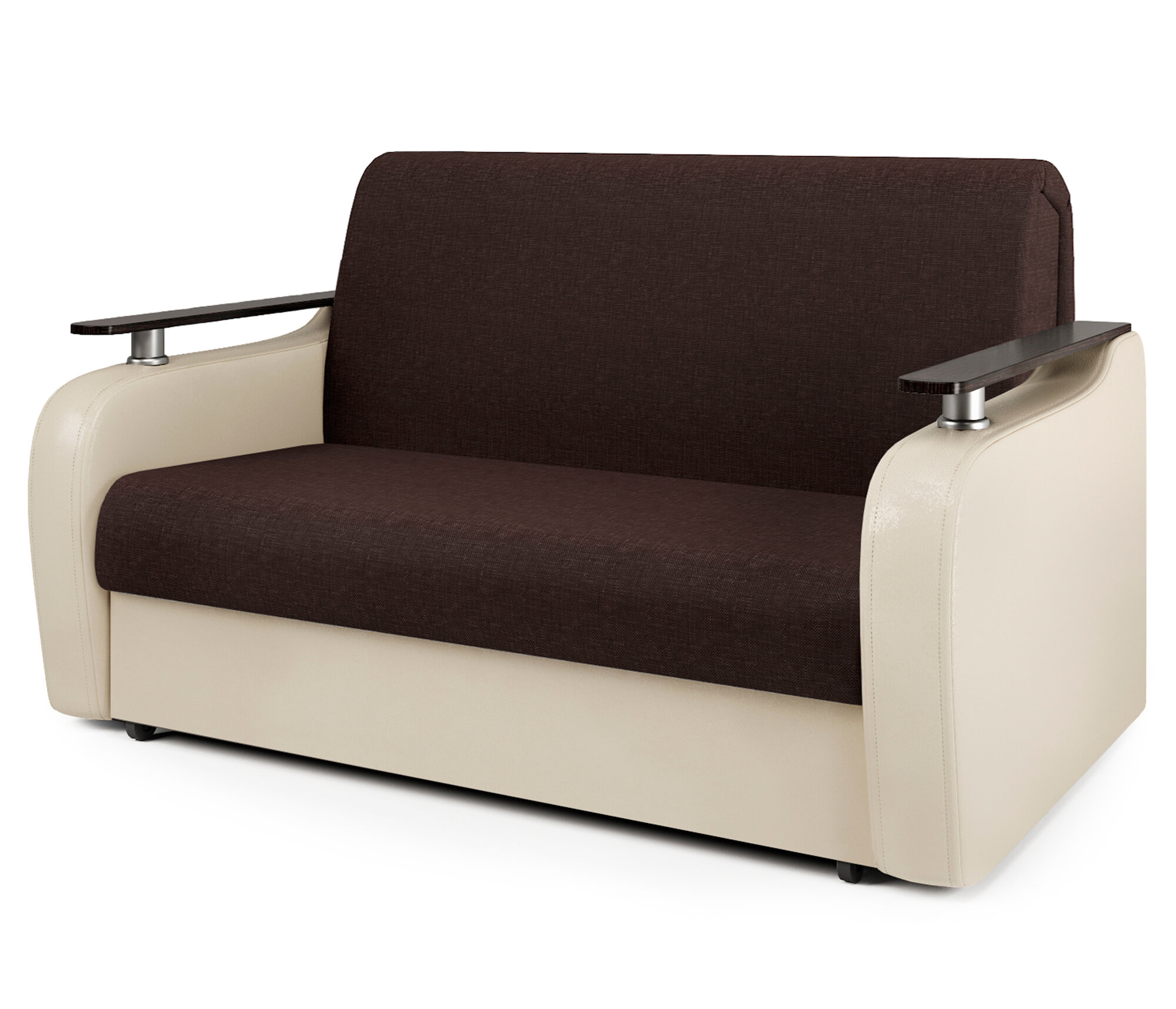 Диван-кровать Шарм-Дизайн Гранд Д 140х194 см, диван раскладной, аккордеон, прямой, рогожка шоколад и экокожа бежевый