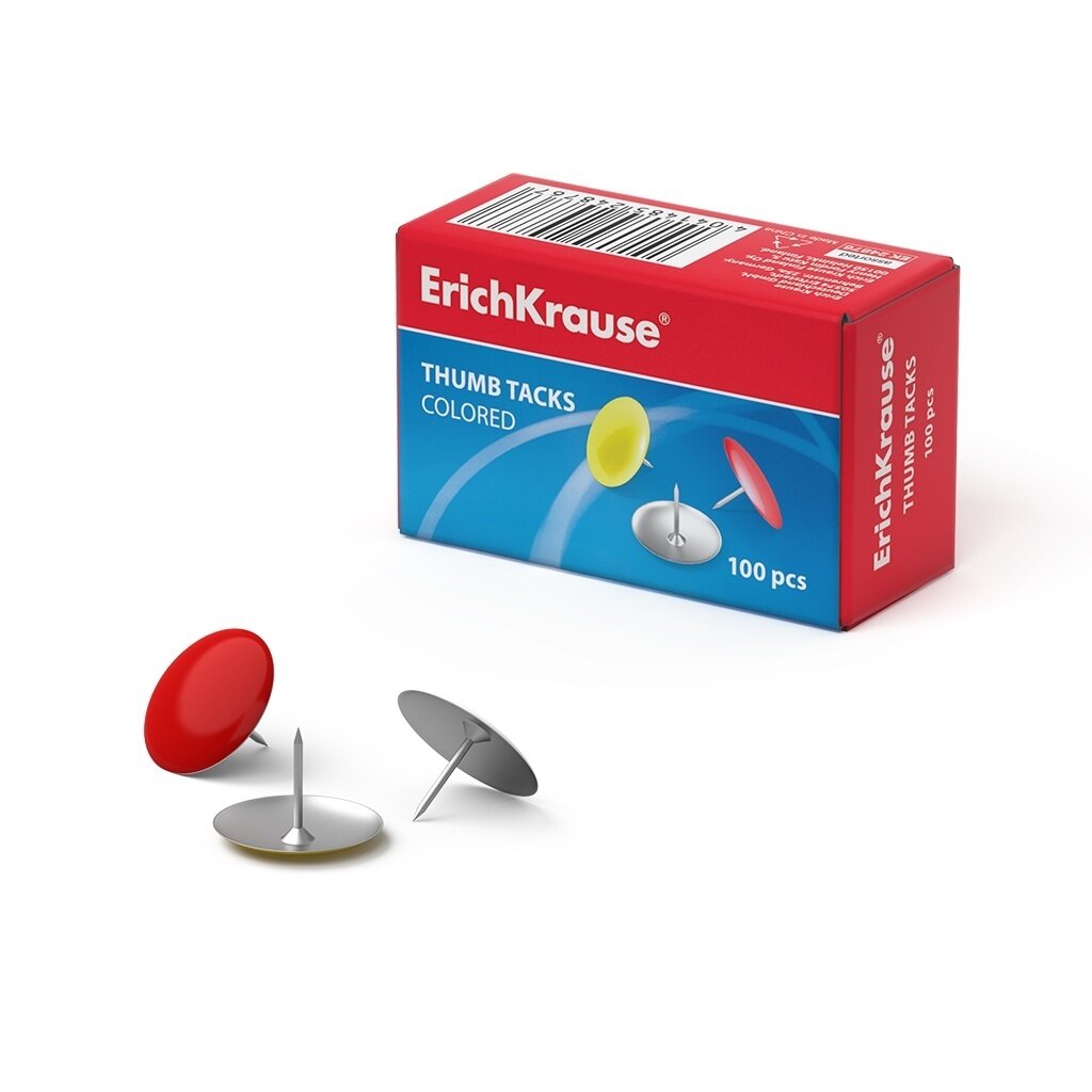 Кнопки канцелярские Erich Krause металлические, никелированные (24876)