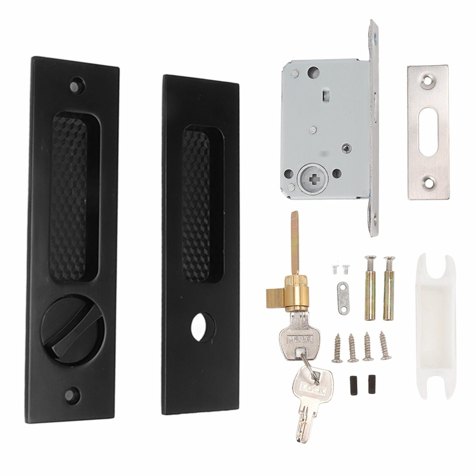 Врезной замок для раздвижной двери с 2 ключами из цинкового сплава, невидимая утопленная ручка, карман с защелкой для деревянной мебельной фурнитуры, черный