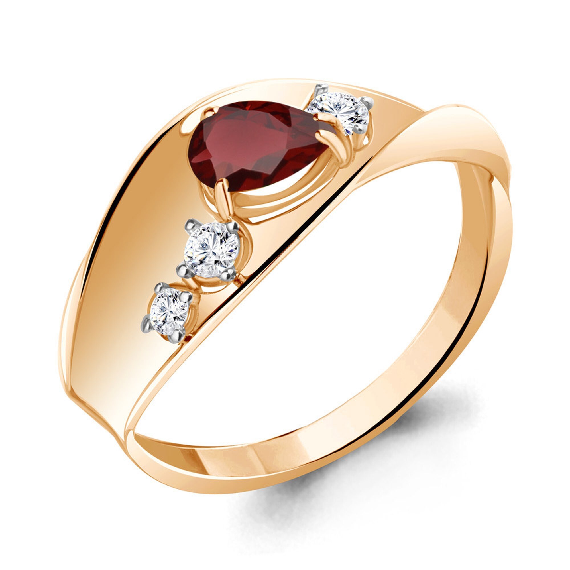 Кольцо, серебро, 925 проба, золочение, фианит, гранат