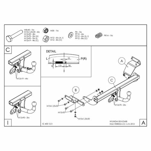 Фаркоп оцинкованный Hyundai i30 универсал 2012-2018, Kia Ceed универсал 2012-2018 условно-съемное кр GALIA H088A