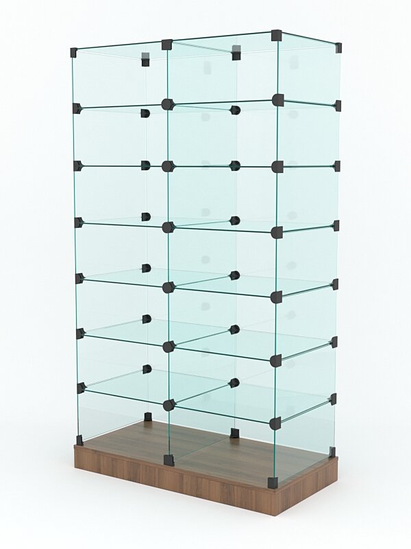 Витрина стеклянная "КУБ" №10 (без дверок, передняя стенка - стекло), Орех