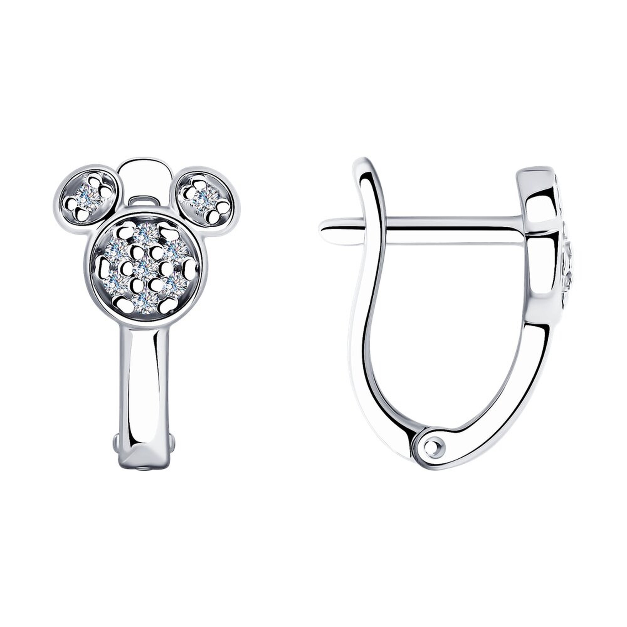 Серьги, серебро, 925 проба, родирование, фианит