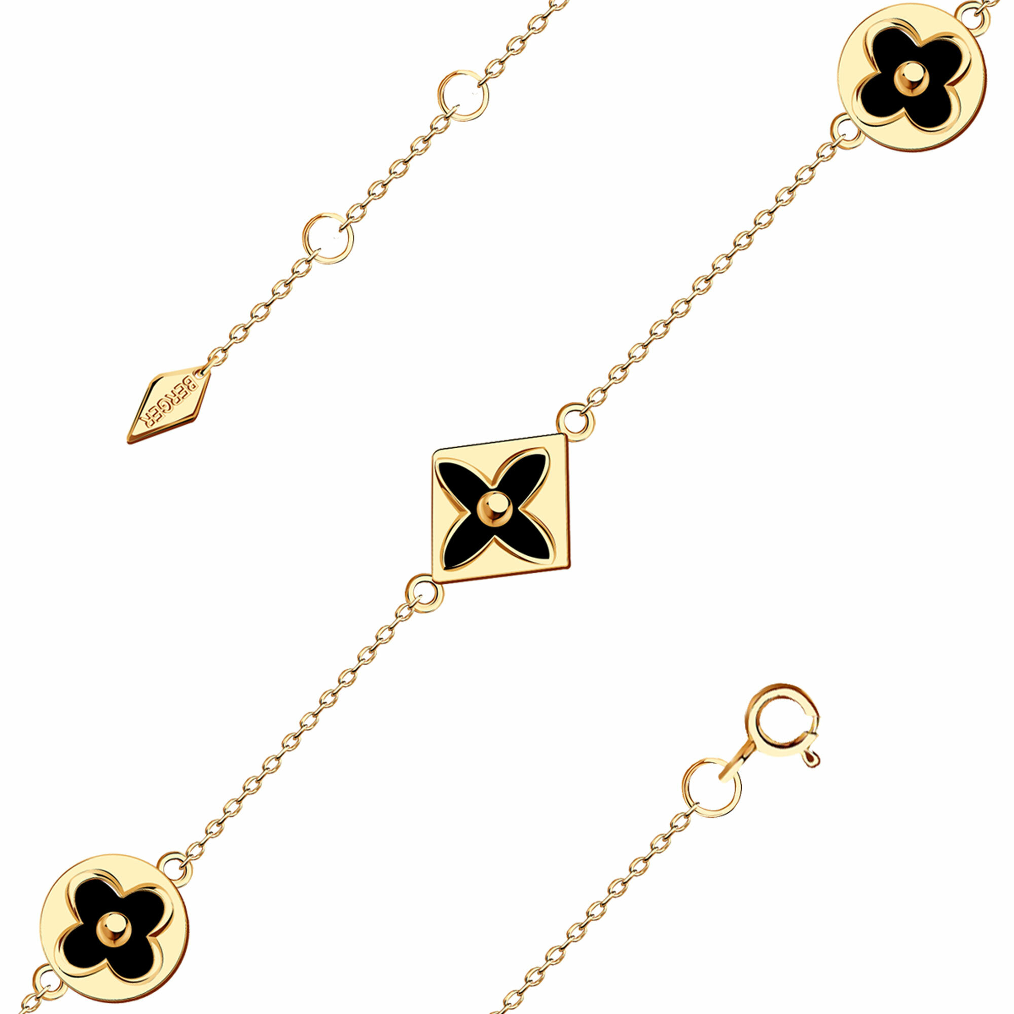 Браслет, красное золото, 585 проба, оникс