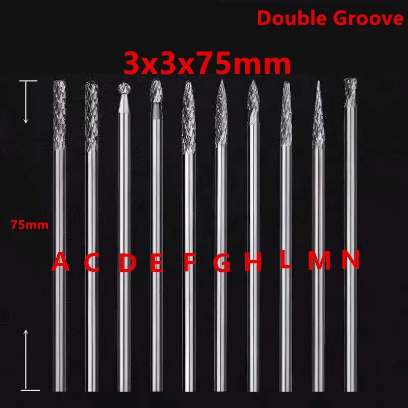 Jrealmer 1 шт. 3x3x75 мм длинные вольфрамовые карбидные фрезы роторные фрезы Double Groove, E3