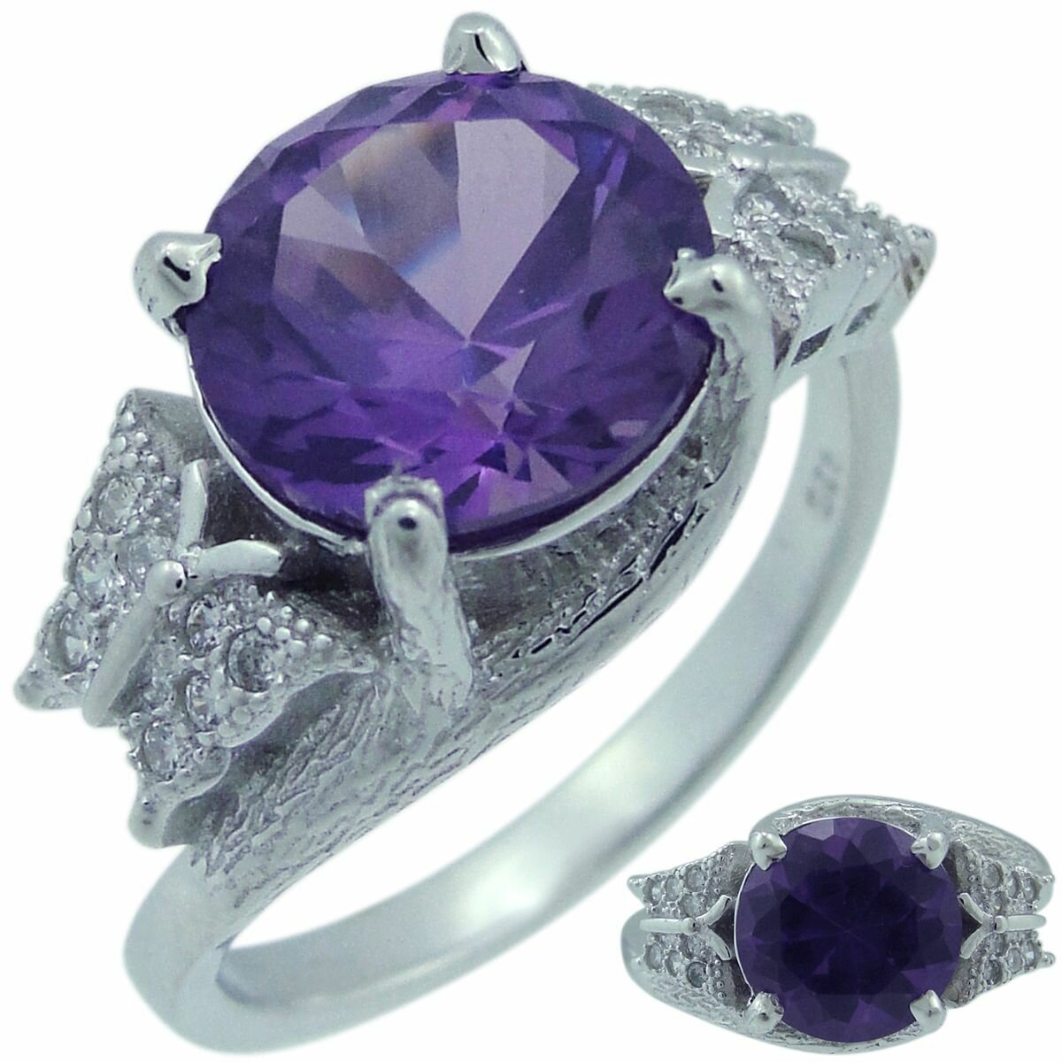 Кольцо тонкое, серебро, 925 проба, родирование, александрит синтетический, фианит