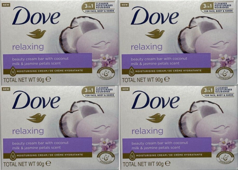 DOVE Крем-мыло твердое Relaxing Кокос и жасмин, 4шт х 90 гр.