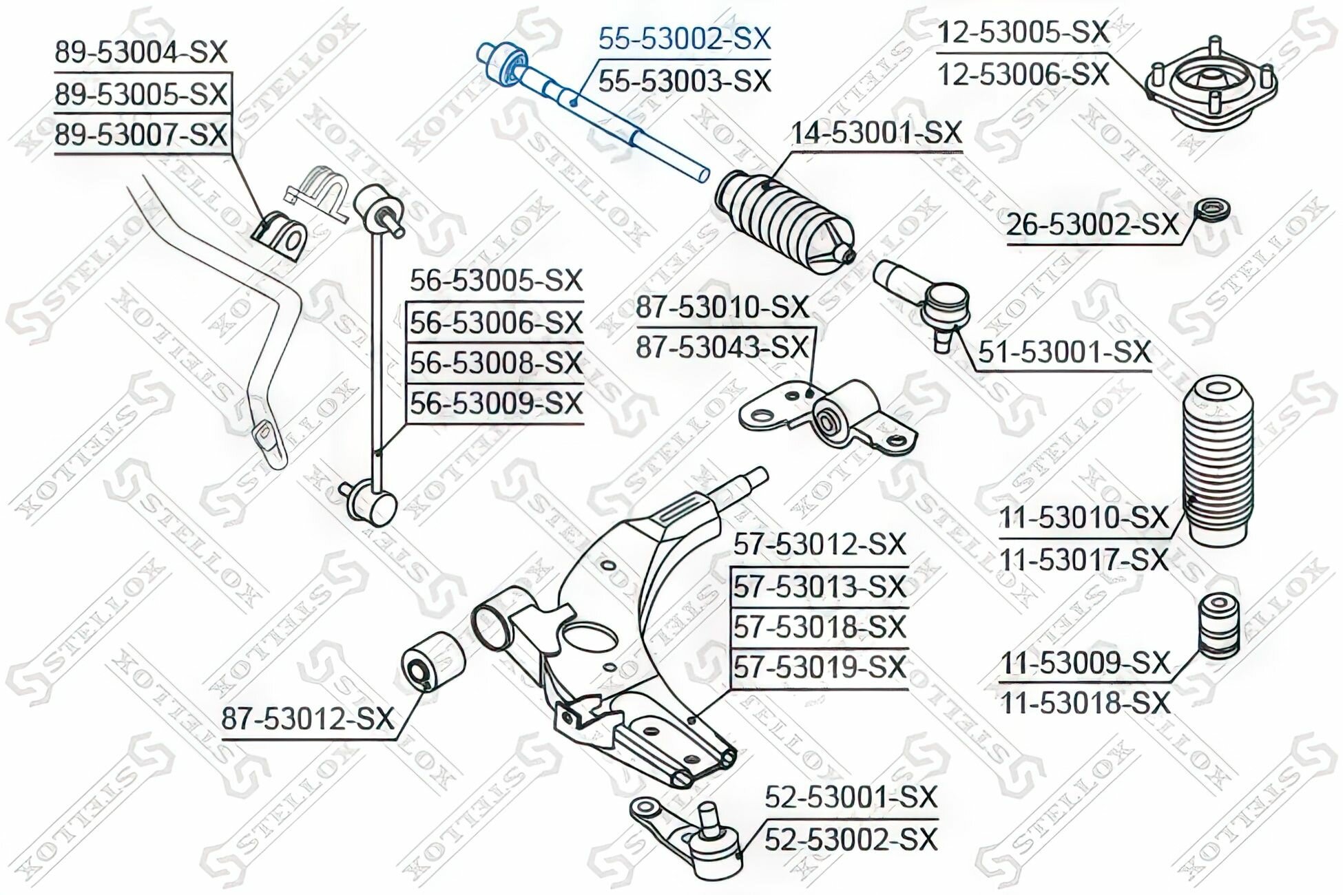 Тяга рулевая для КИА Каренс 1, 2, Церато, 1, Сефиа 55-53002-SX STELLOX